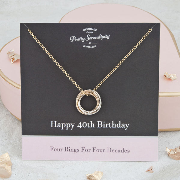 Mini 40th Birthday Necklace – 4 Rings for 4 Decades – Silver and Gold ...